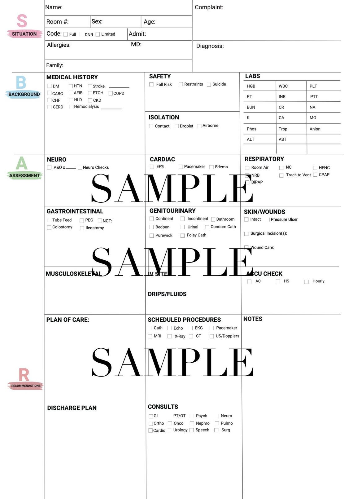 SBAR Nurse Report Sheet/ Step-down ICU Nurse Report Sheet - Etsy
