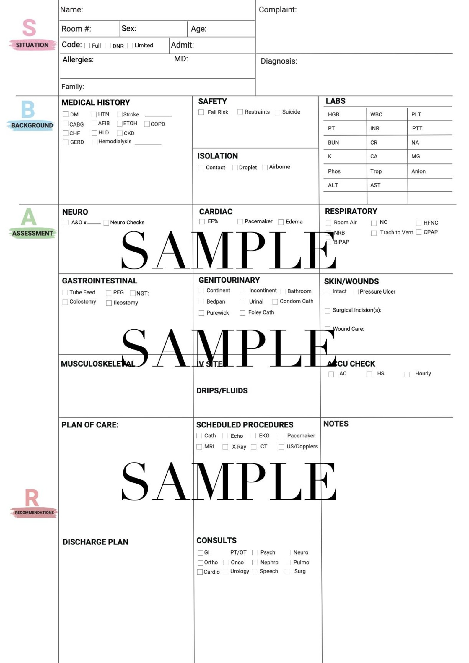 SBAR Nurse Report Sheet/ Step-down ICU Nurse Report Sheet - Etsy