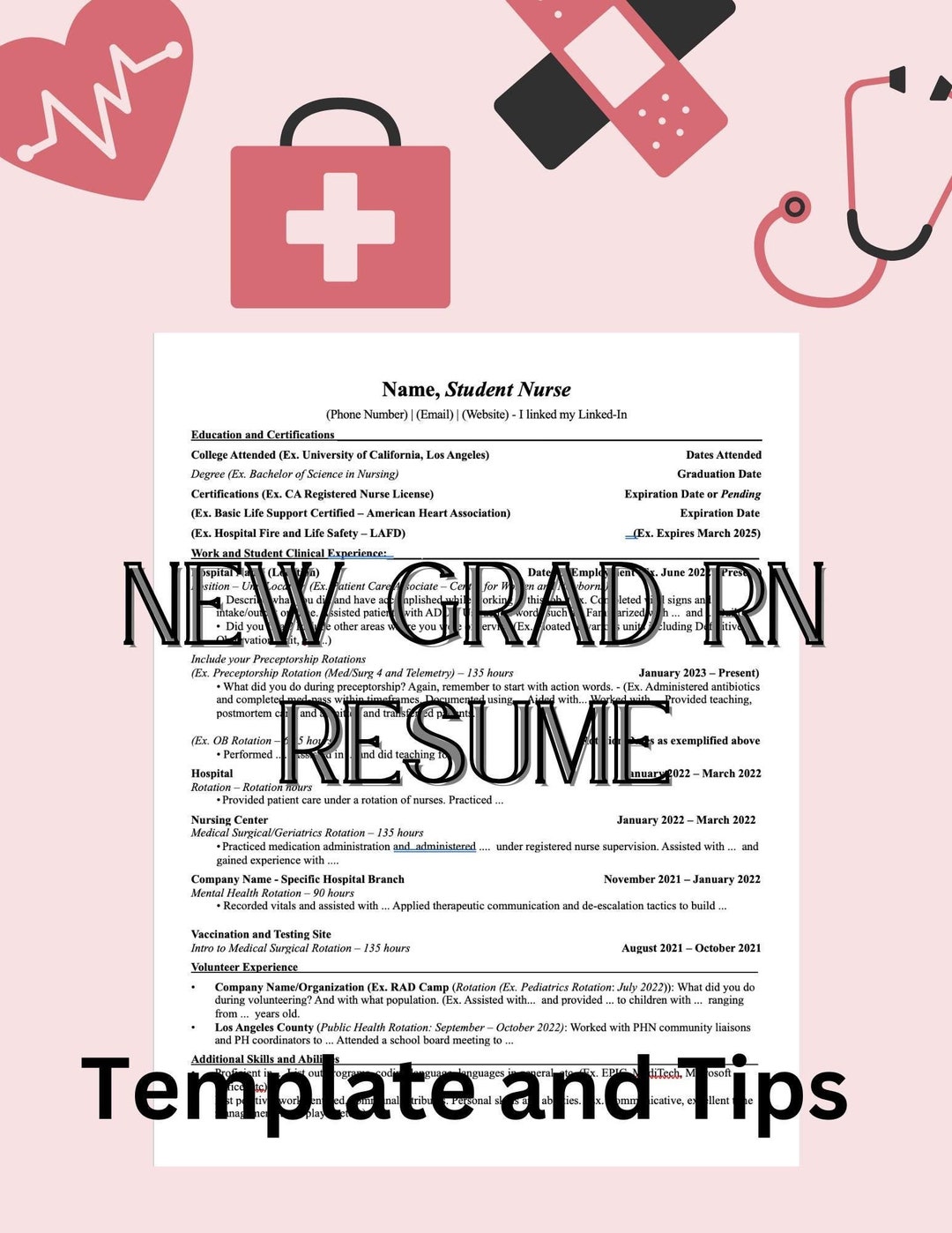 New Grad RN Resume Template: Nursing Student Resume With Tips - Etsy