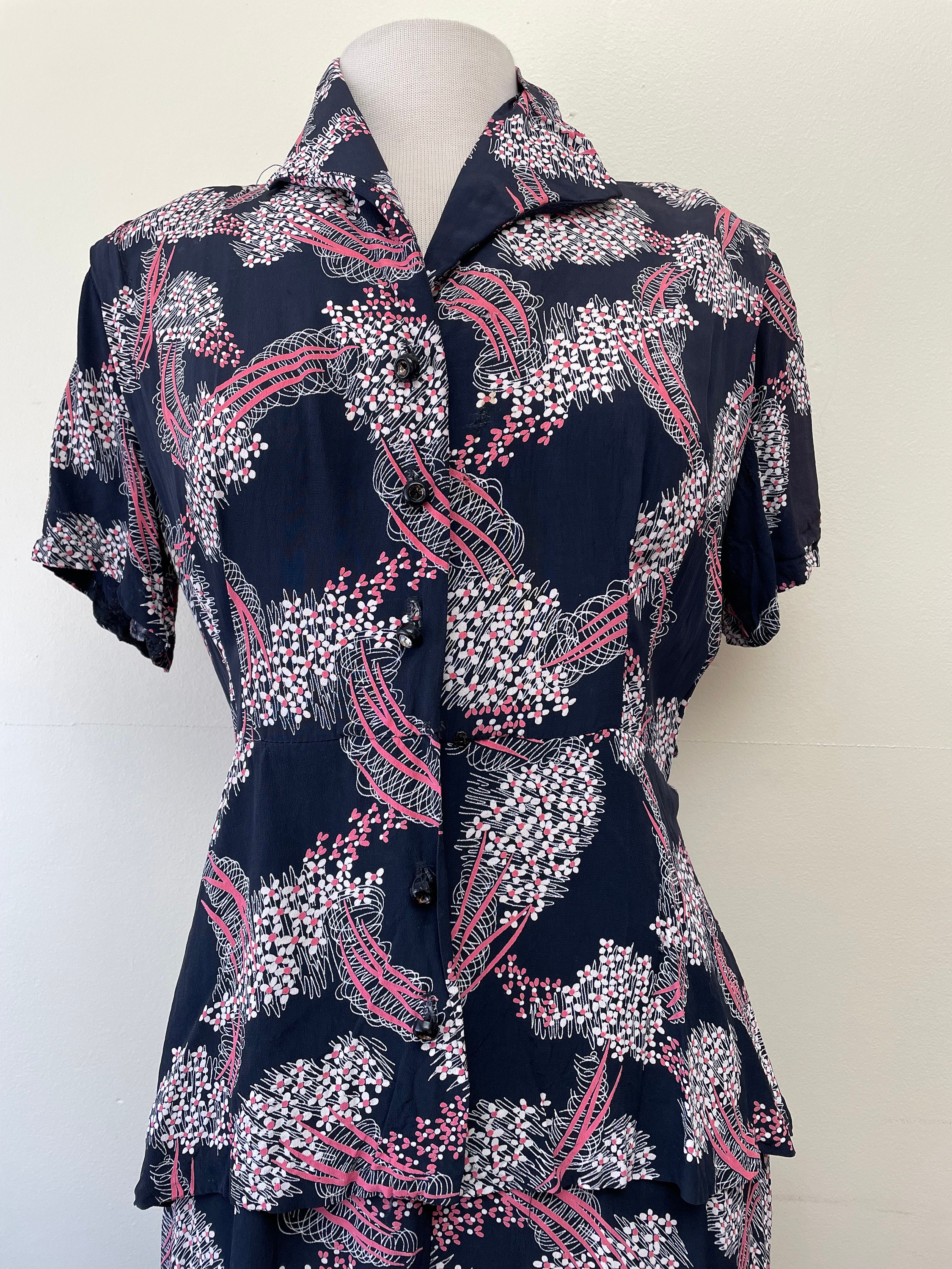 Vintage Rayon 1940"s Peplum Dress - Etsy