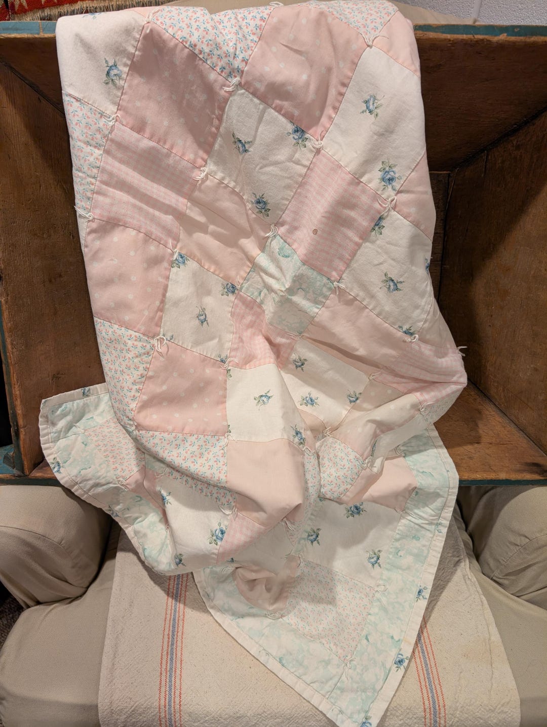 Vintage Pastel Crib Doll Quilt 32"x40" Tied - Etsy