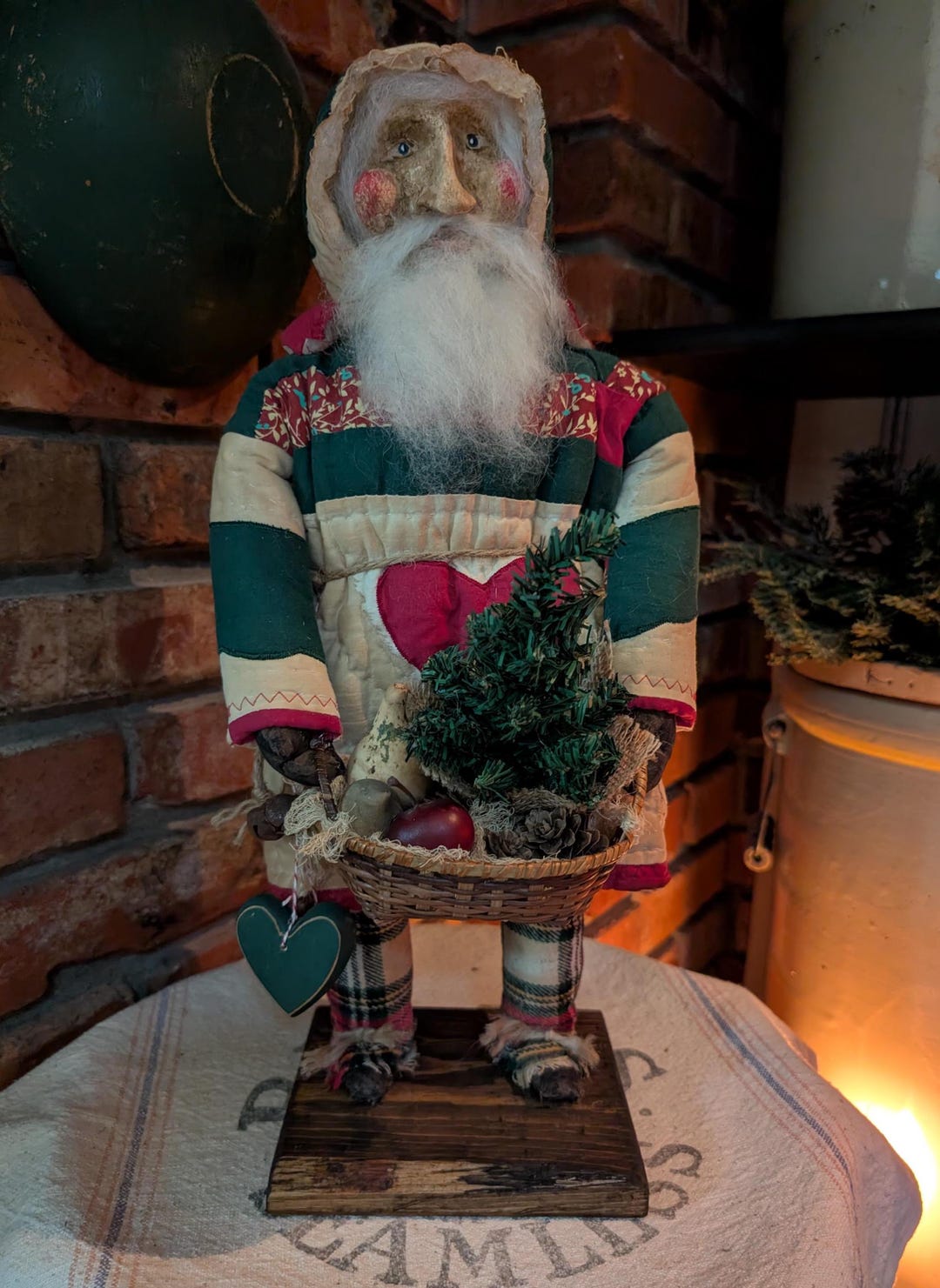 Handmade Primitive Santa 18", Hearts & Bountiful Basket - Etsy