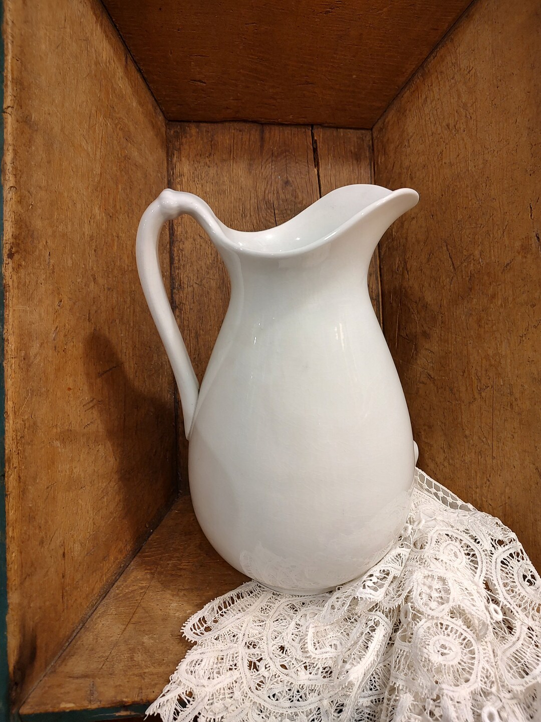 White Antique Ironstone Water Pitcher Ewer, K, T & K - Etsy