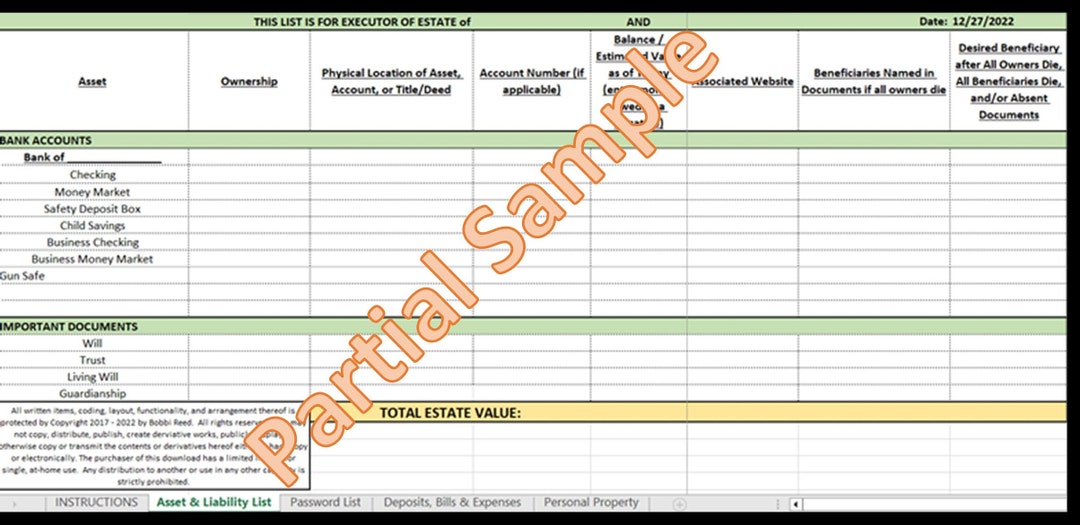 In Case of Death Planning Helper Excel File - Etsy