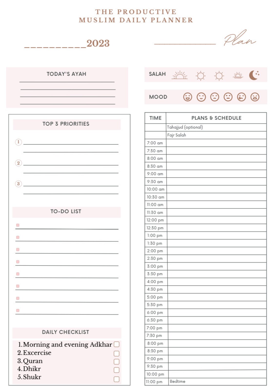 Editable Daily Muslim Planner, Muslim Diary 2023, Productive Muslim ...
