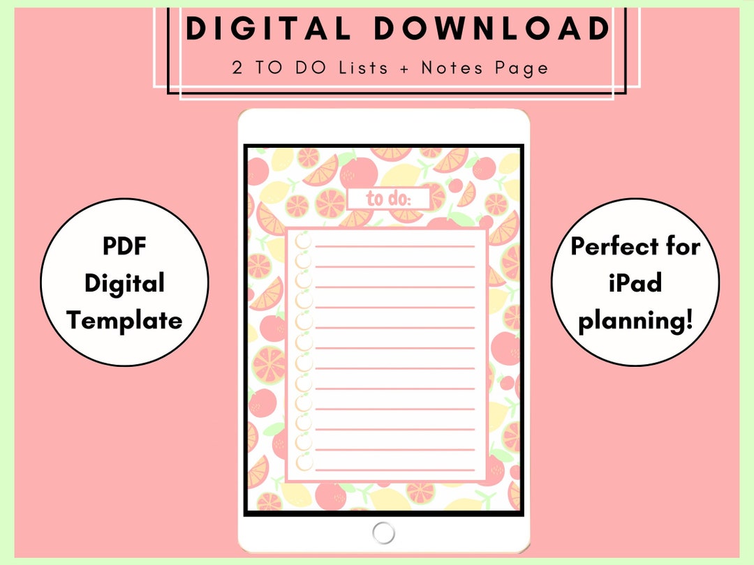 Simple to Do List, Daily to Do List, Notes Page, iPad Download PDF ...