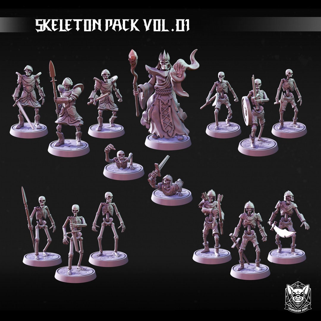 Skeleton Army Pack Dnd Mini 32mm Scale Miniature Dungeons and Dragons ...