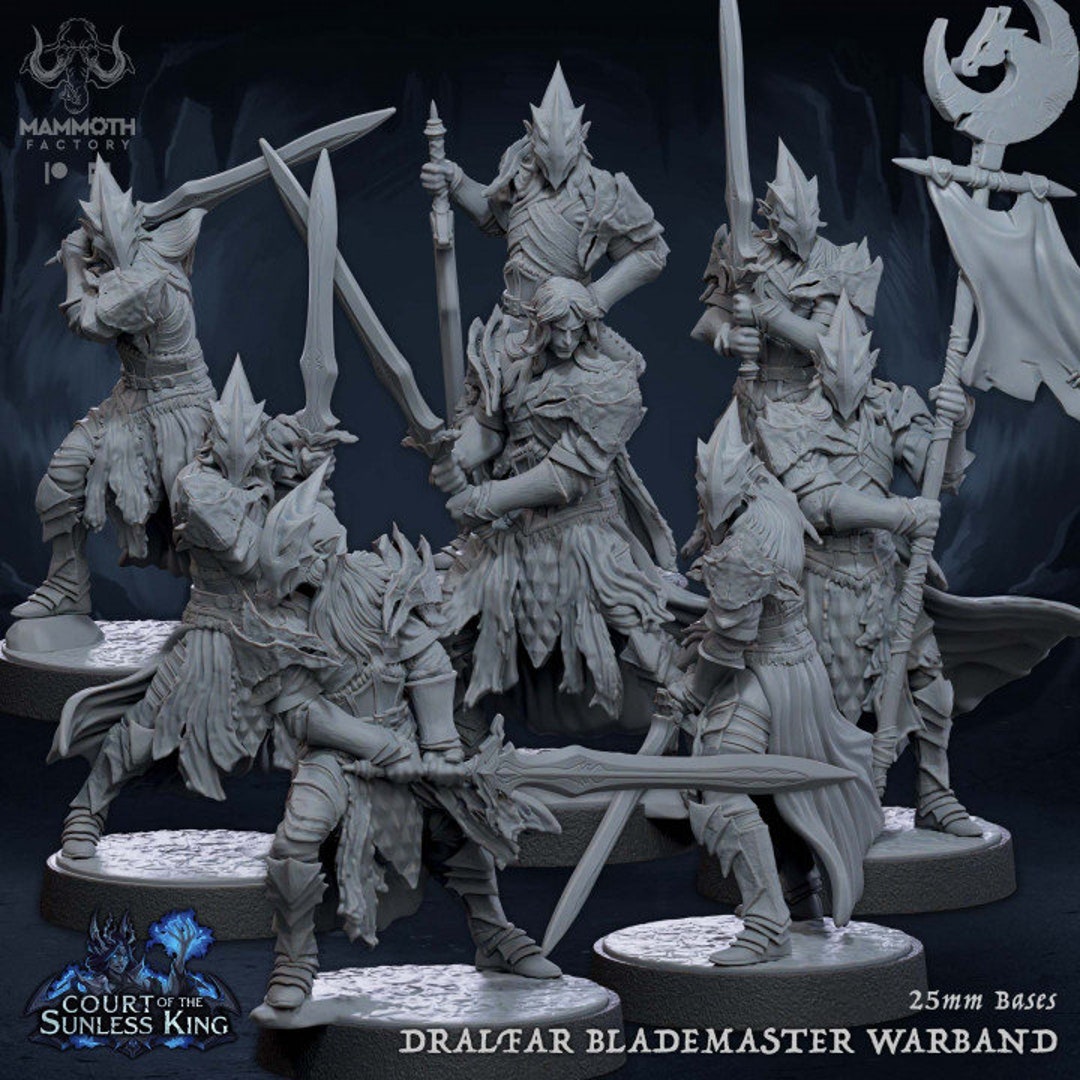 Dralfar Drow Blademaster Army Miniatures for D&D TTRPG Pathfinder 5e Encounter Figure Tabletop ...