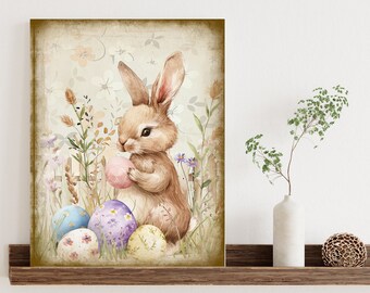 Adorable Bunny Wall Art Printable Easter Bunny Decoration Spring Decor ...