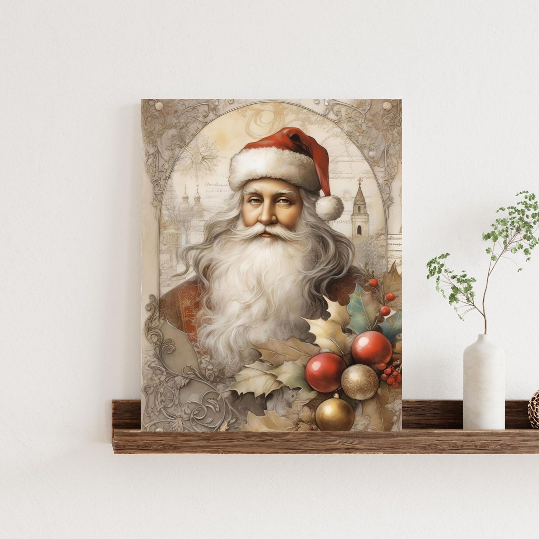 Vintage Santa Wall Decor, Christmas Wall Art, Santa Canvas Print - Etsy