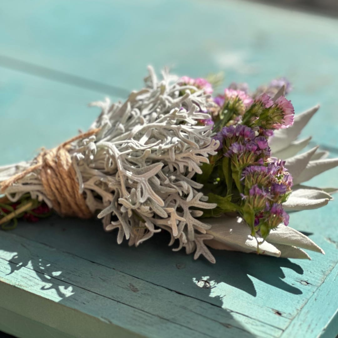 Mini Dried Flower Bouquet, Small Herb & Floral Arrangement, White Sage ...