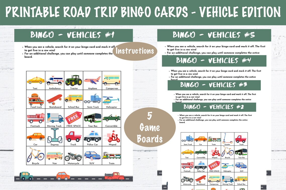 Printable Road Trip Bingo Cards Vehicle Edition - Etsy UK