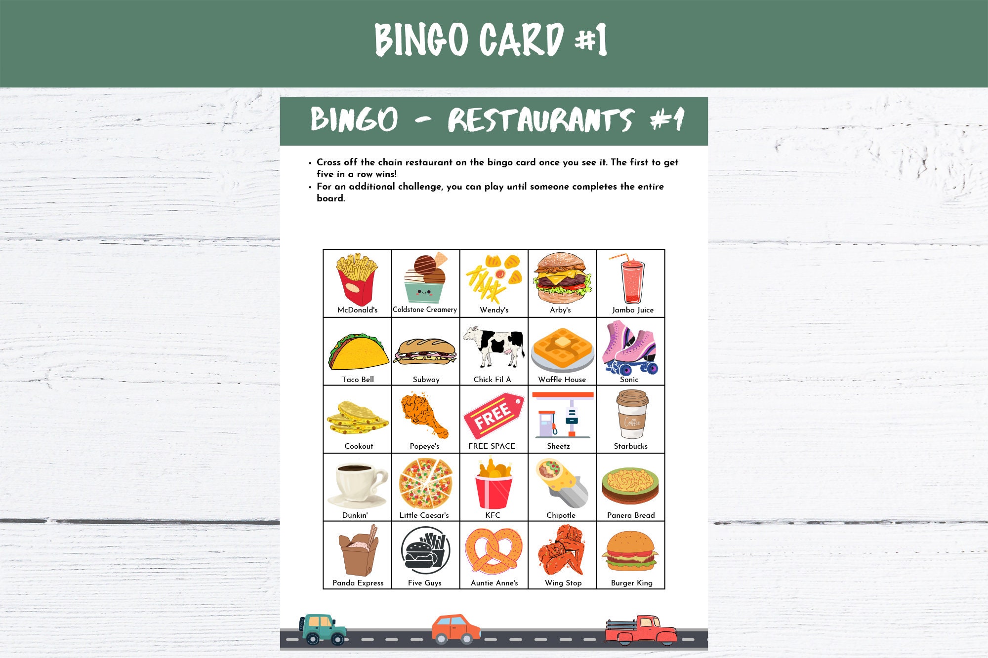 Printable Road Trip Bingo Cards - Restaurants Edition - Etsy