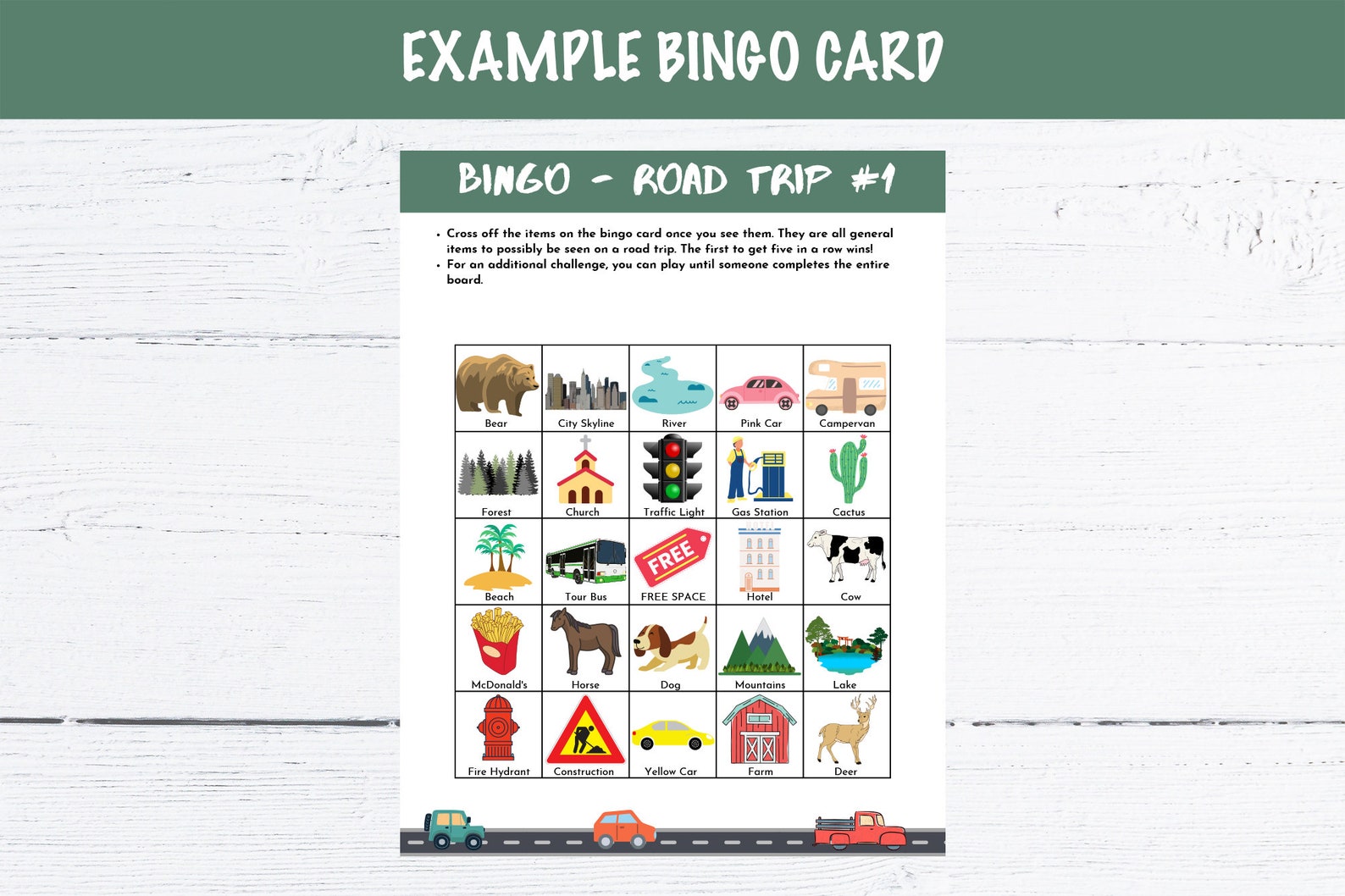 Bundle - Printable Bingo Cards - Road Trip, Vehicles, Restaurants ...