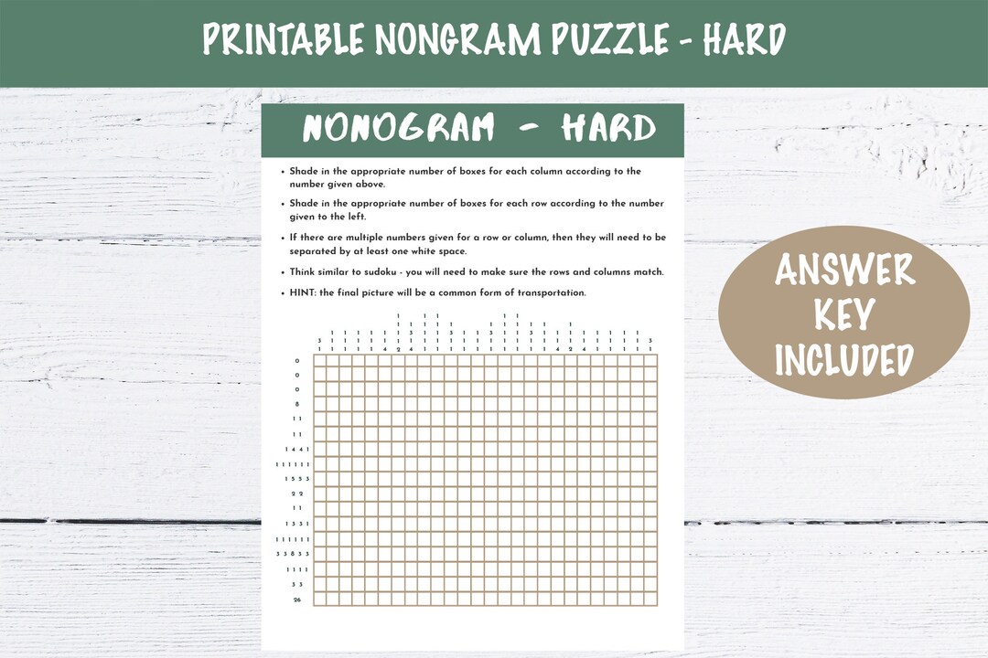 Printable Nonogram Puzzle - Hard - Etsy