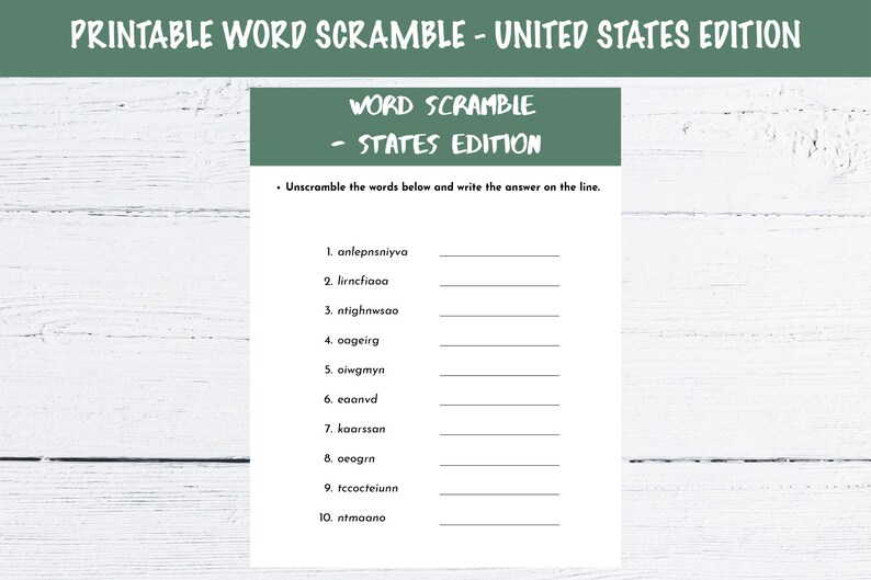 Printable Word Scramble Puzzle - United States Edition - Etsy