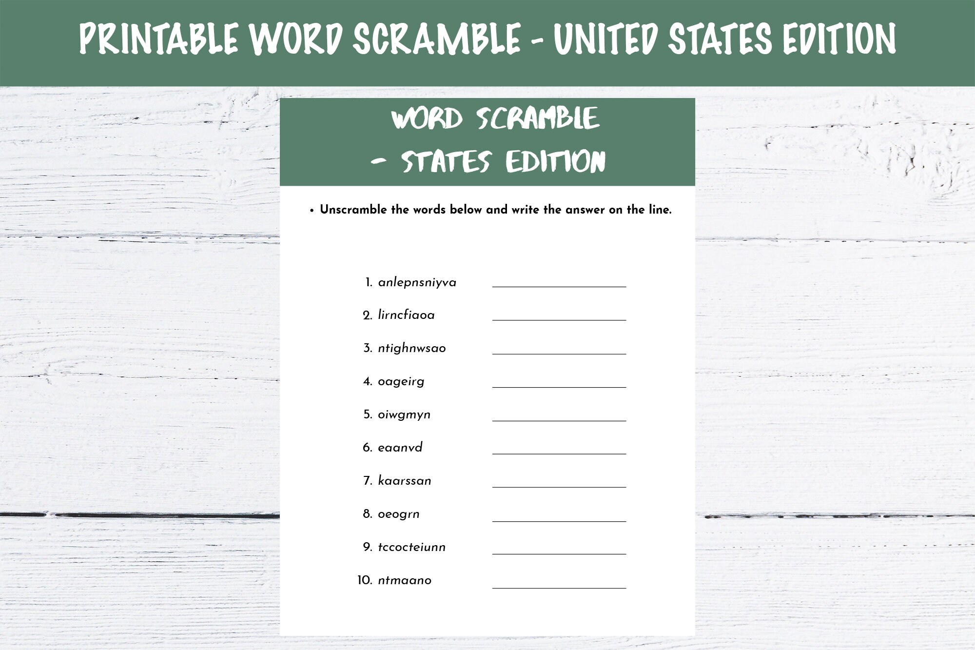 Printable Word Scramble Puzzle - United States Edition - Etsy