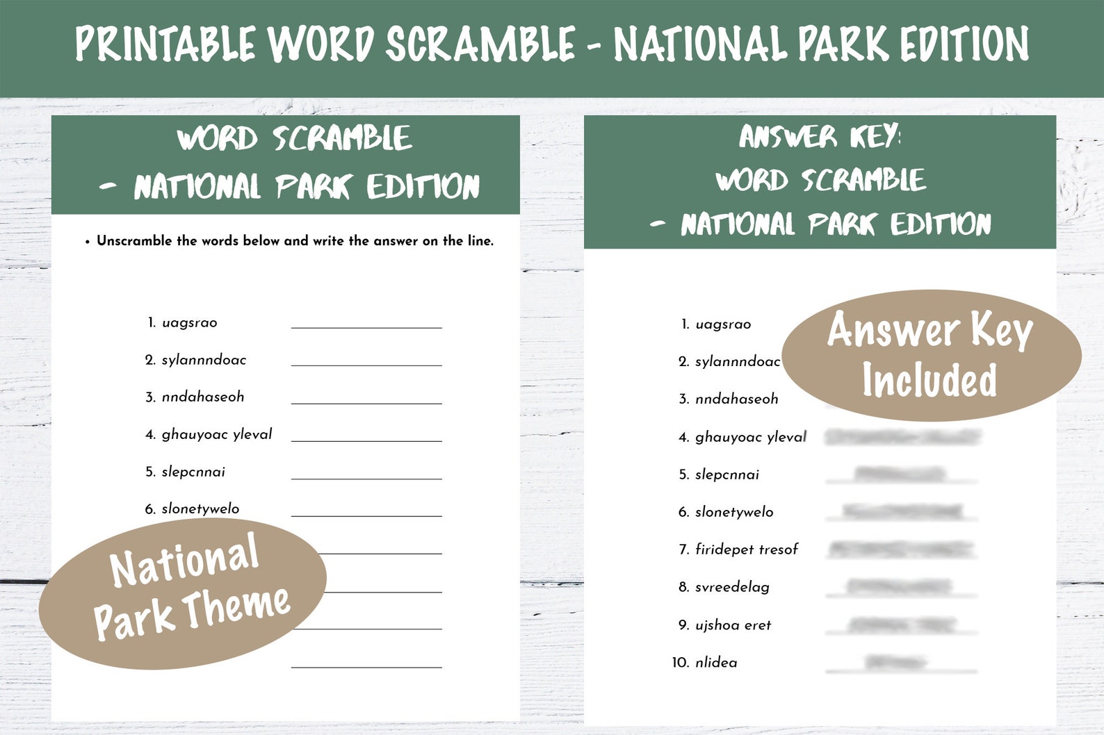 Printable Word Scramble Puzzle - National Parks Edition - Etsy