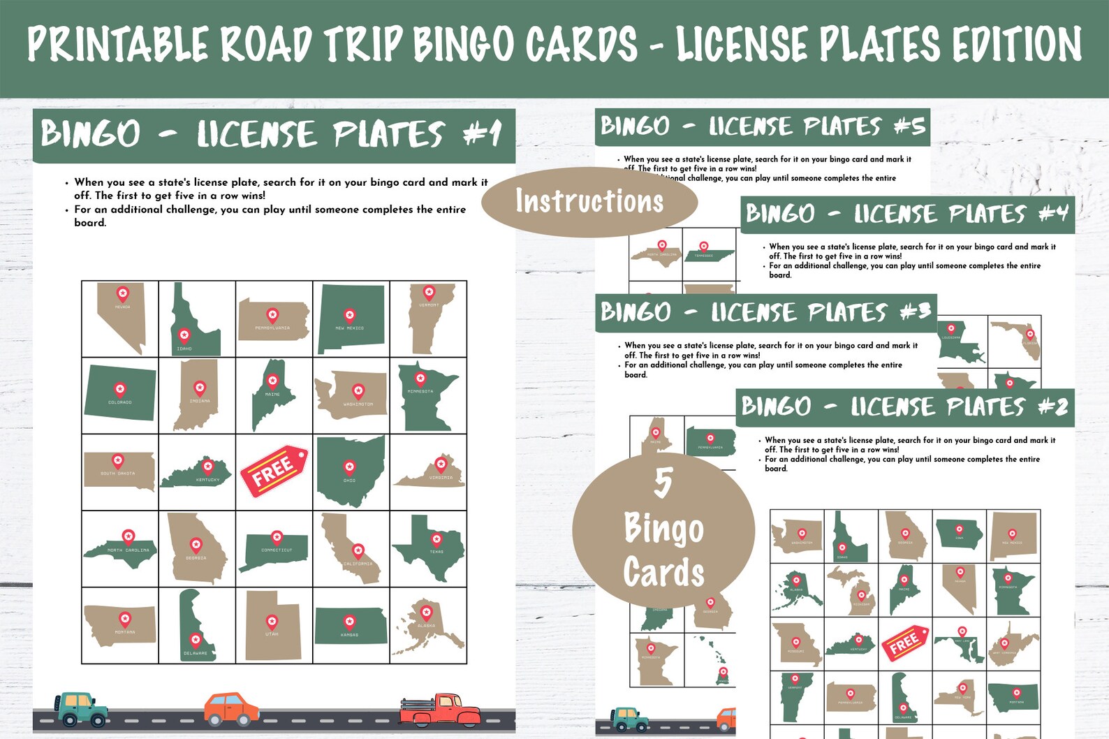 Printable Road Trip Bingo Cards - License Plates Edition - Etsy