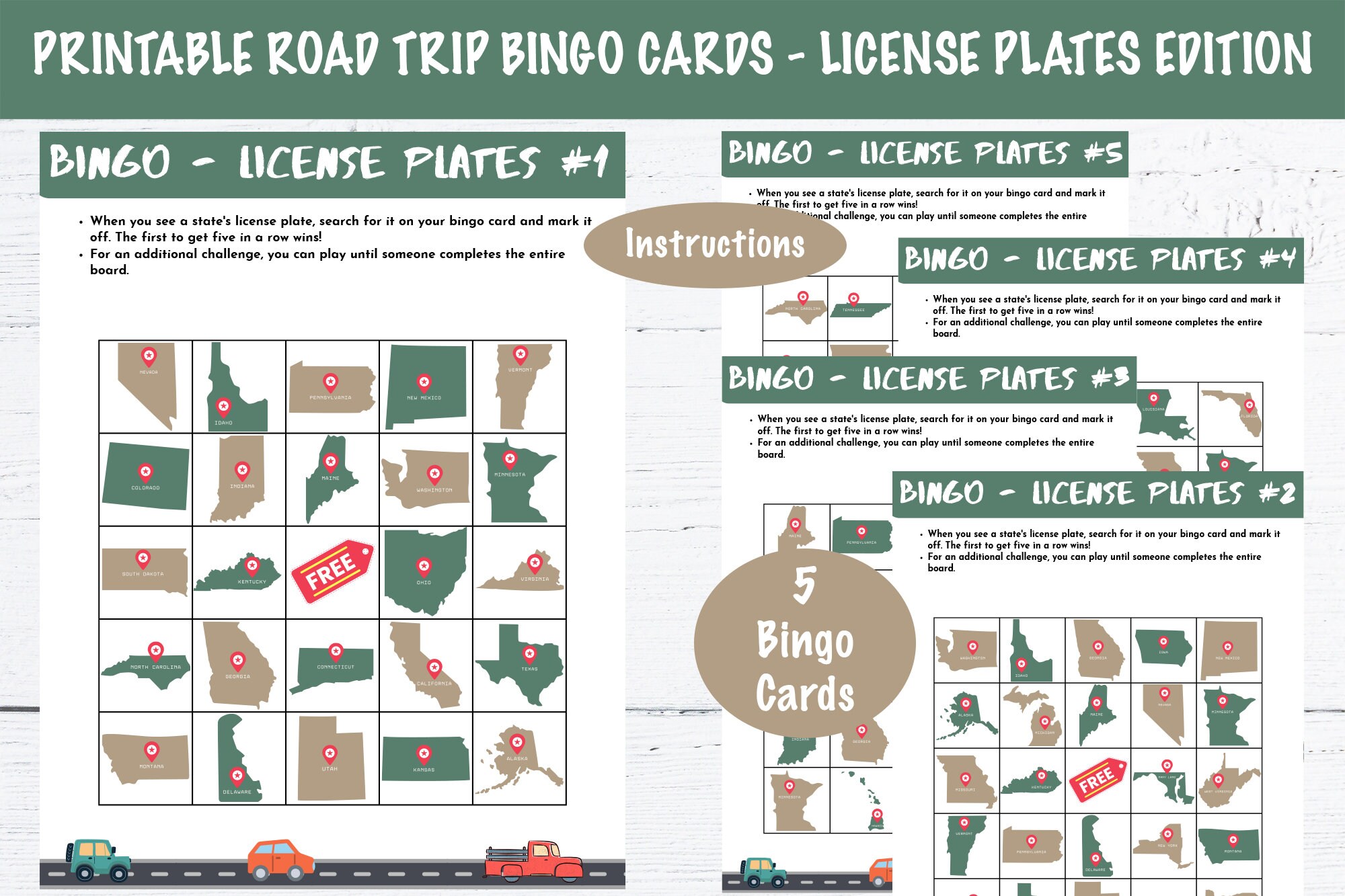 Printable Road Trip Bingo Cards - License Plates Edition - Etsy