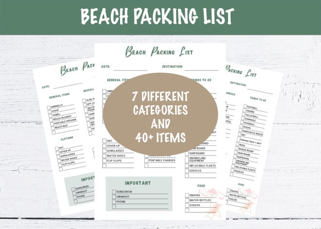 Beach Packing List - Printable PDF - Etsy