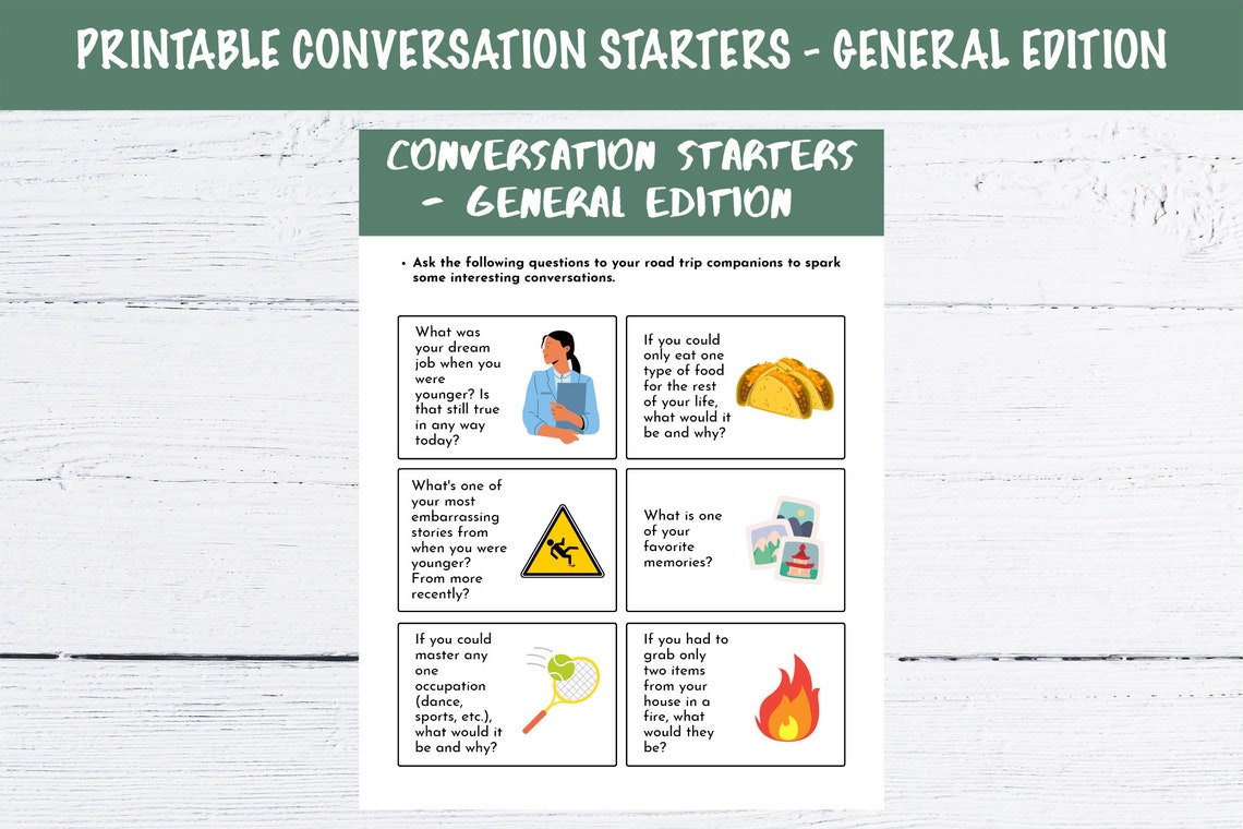 Bundle - 2 Printable Conversation Starters - General and Travel Edition ...