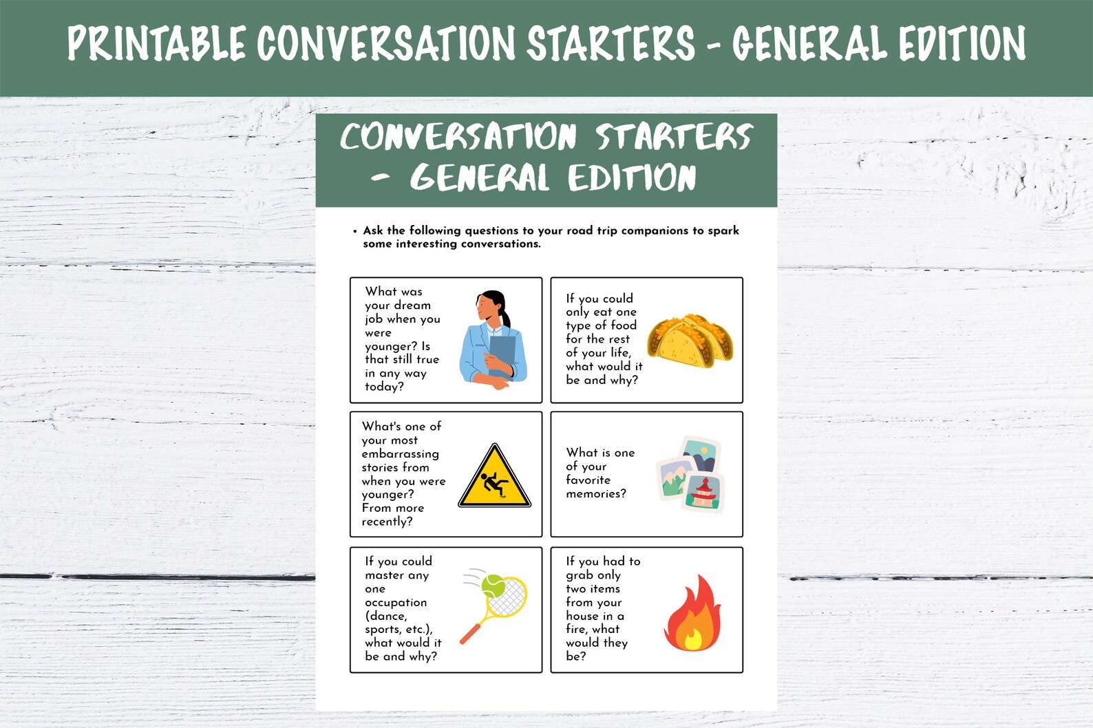 Bundle - 2 Printable Conversation Starters - General and Travel Edition ...