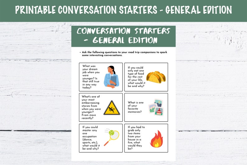 Bundle - 2 Printable Conversation Starters - General and Travel Edition ...