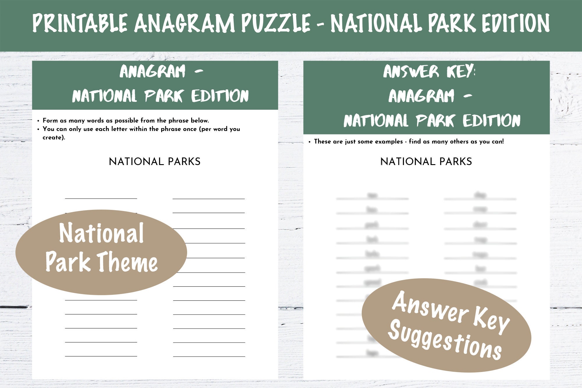 Bundle - 2 Printable Anagram Puzzles - National Parks and Road Trip ...