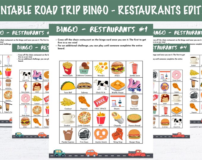 Printable Food BINGO Game, Kawaii Restaurant Digital Download for Kids ...