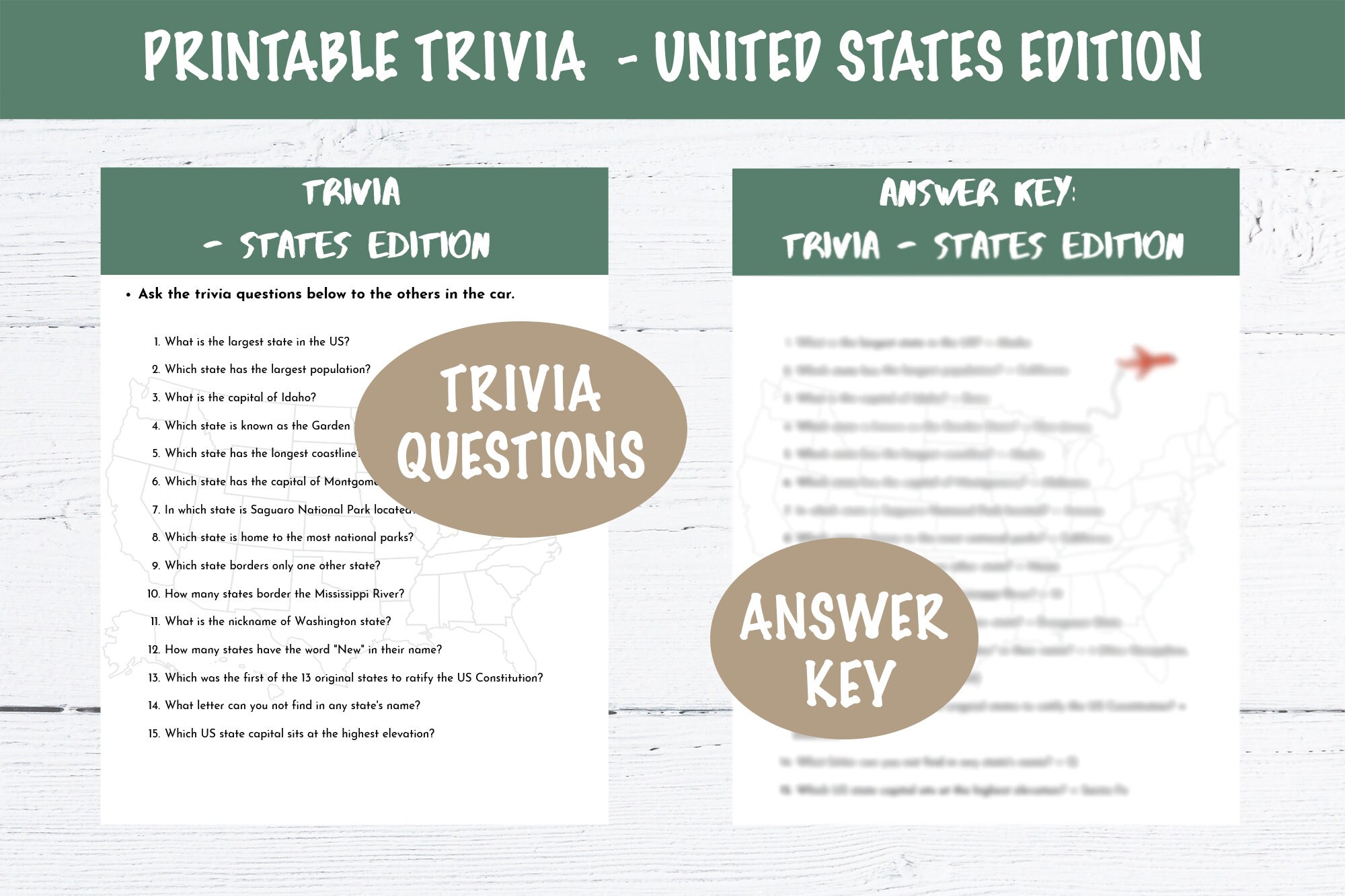 Printable Road Trip Trivia Questions - United States Edition - Etsy