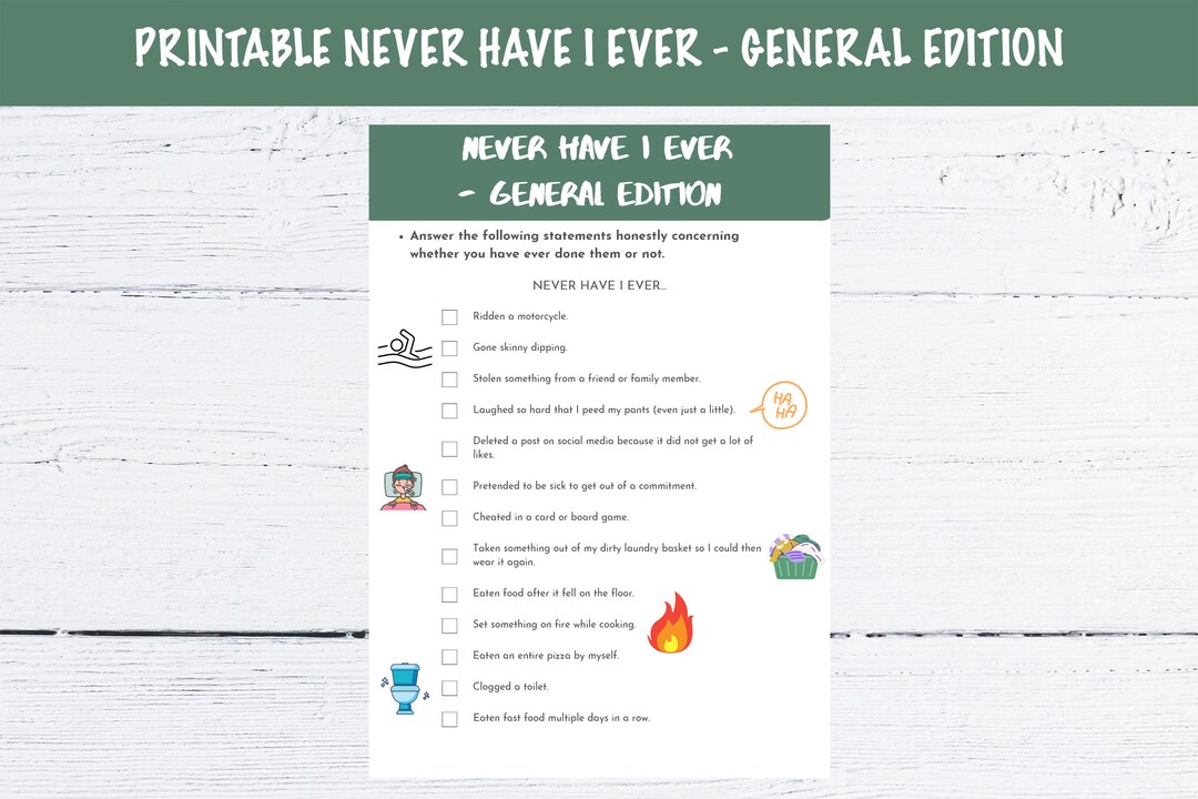 Printable Never Have I Ever... - General Edition - Etsy