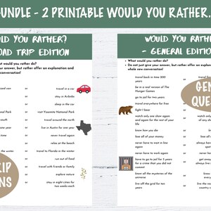 Bundle - 2 Printable Would You Rather Questions Sheets - General and ...
