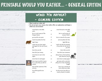 Printable Would You Rather Questions Road Trip Edition - Etsy