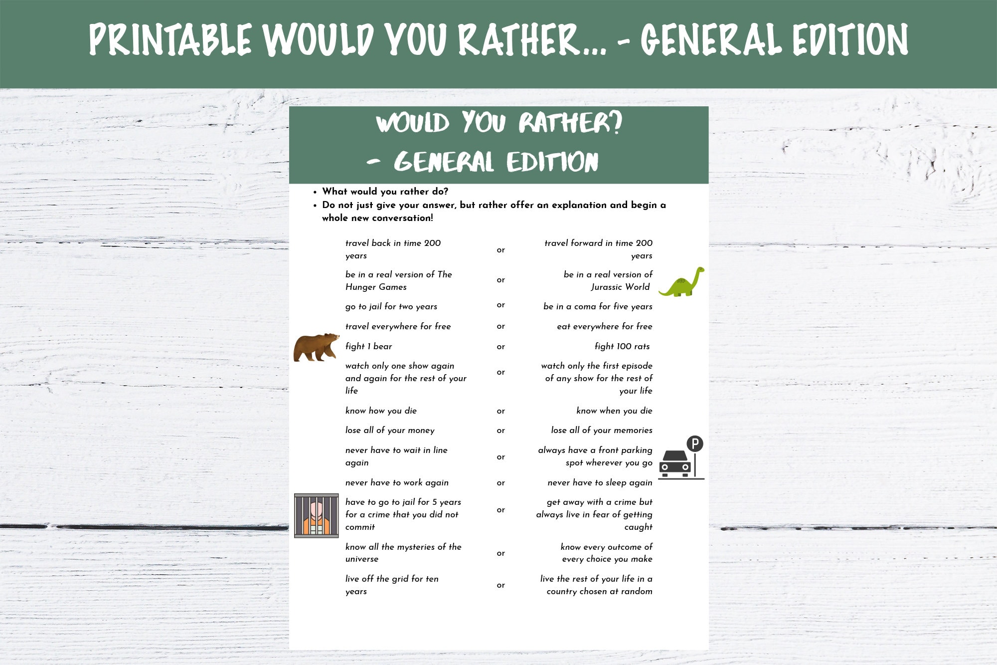 Printable Would You Rather Questions - General Edition - Etsy
