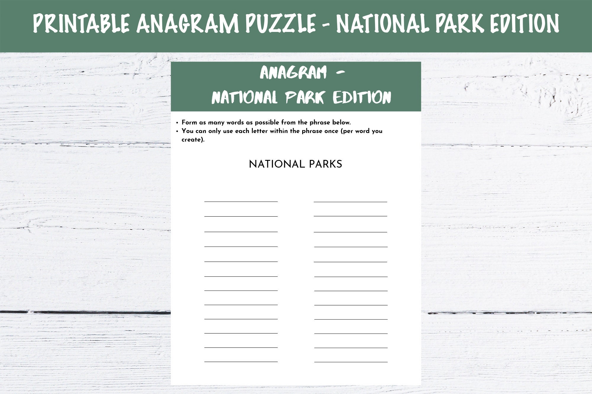 Printable Anagram Puzzle - National Park Edition - Etsy