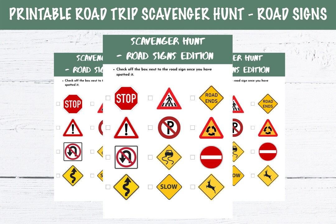 Printable Scavenger Hunt for Road Trips - Road Signs Edition - Etsy
