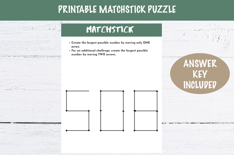 Printable Matchstick Puzzle - Etsy