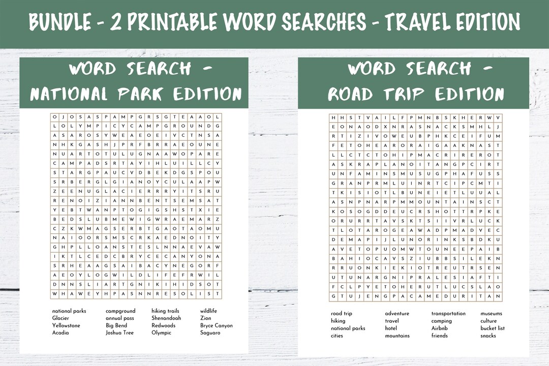 Bundle of 2 Printable Word Searches - National Park and Road Trip ...