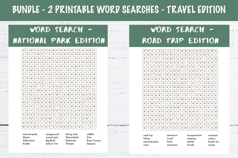 Bundle of 2 Printable Word Searches - National Park and Road Trip ...