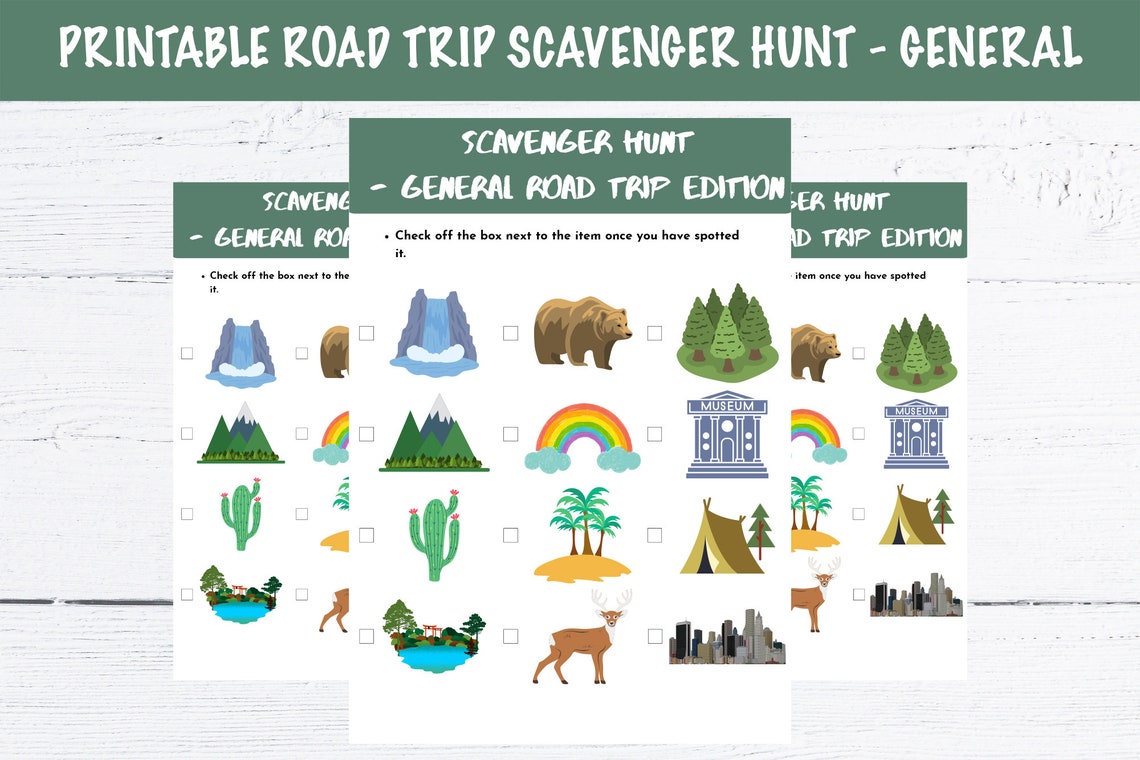 Bundle of 4 Printable Scavenger Hunts for Road Trips - General ...
