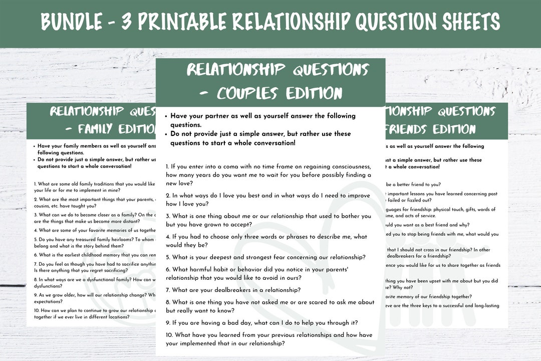 Bundle - 3 Printable Relationship Question Sheets - Family, Friends ...