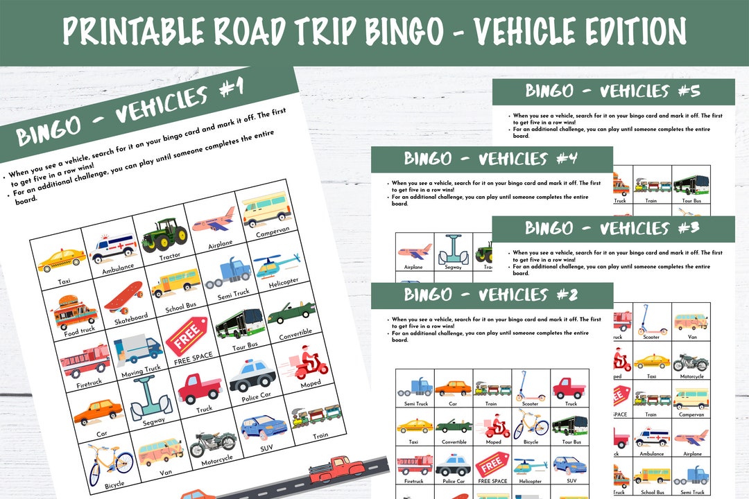 Printable Road Trip Bingo Cards - Vehicle Edition - Etsy