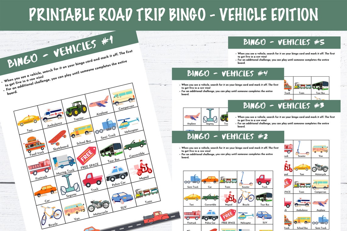 Printable Road Trip Bingo Cards Vehicle Edition - Etsy UK