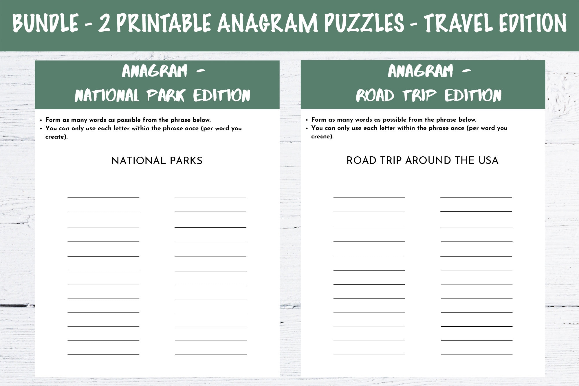 Bundle - 2 Printable Anagram Puzzles - National Parks and Road Trip ...
