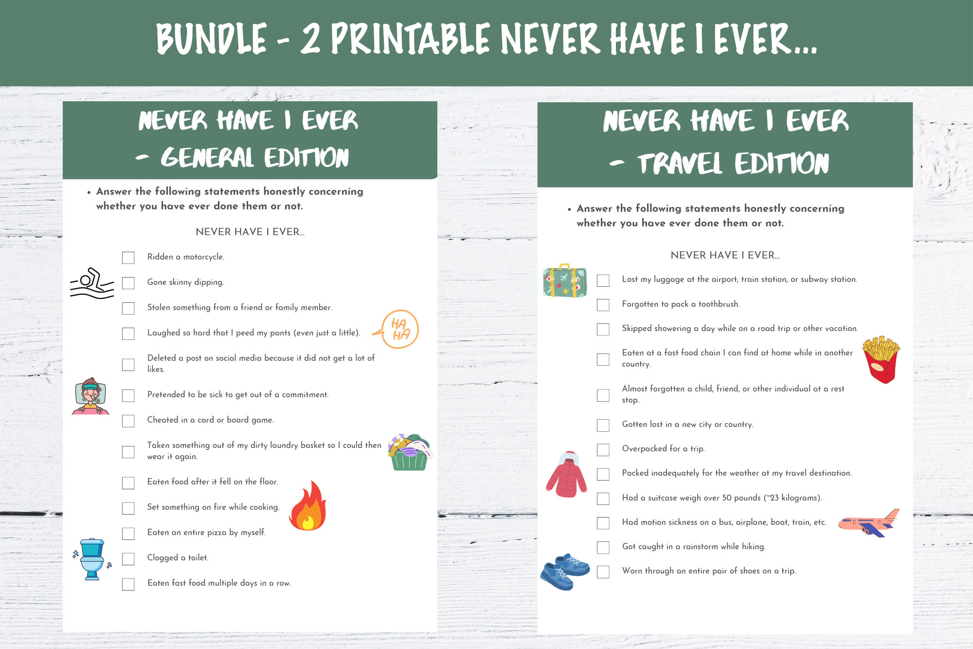 Bundle - 2 Printable Never Have I Ever... - General and Travel Edition ...
