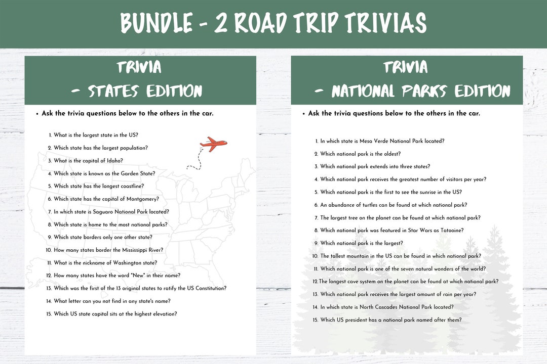 Bundle - Printable Road Trip Trivia - National Parks, States - Etsy