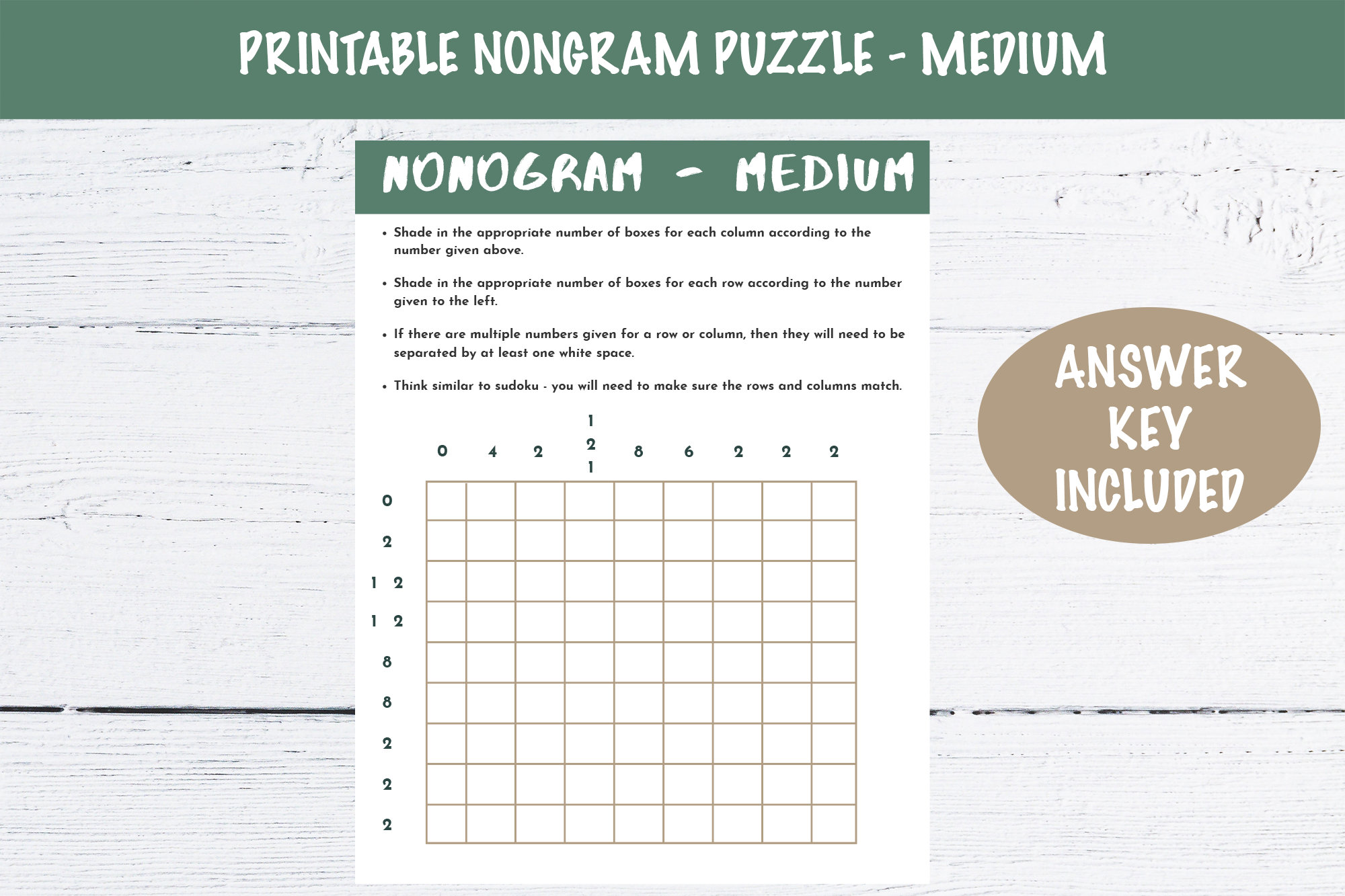 Printable Nonogram Puzzle - Medium - Etsy