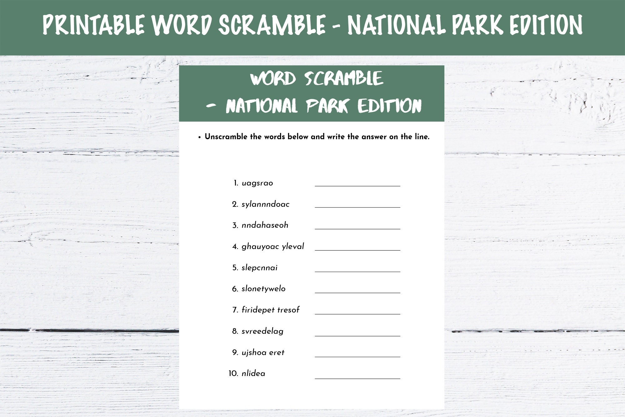 Printable Word Scramble Puzzle - National Parks Edition - Etsy