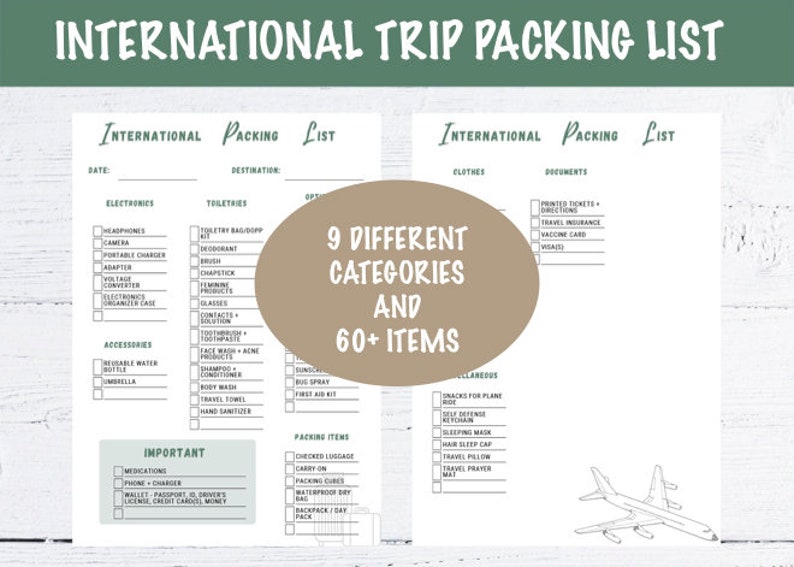 International Travel Packing List - Printable PDF - Etsy